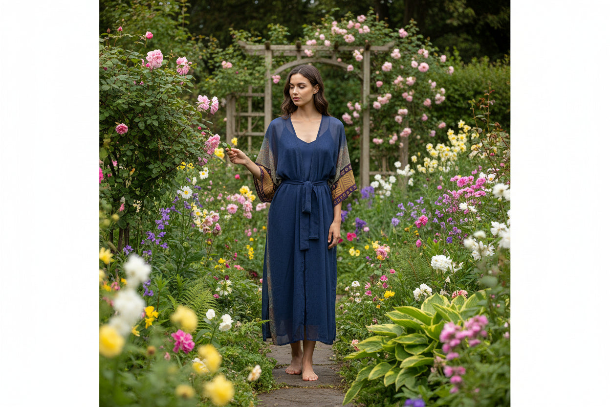 LONG SILK KIMONO SLEEVED DUSTER & BELT BLUE – Suttles & Seawinds